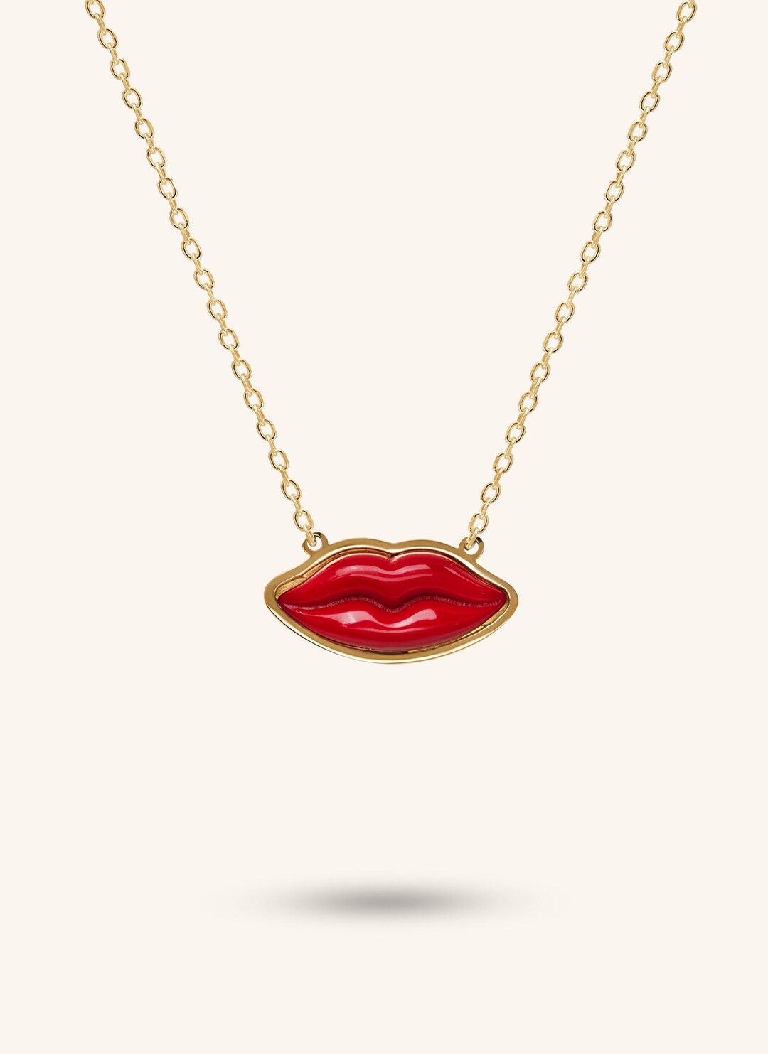 Red Lips Pendant Necklace – Bold Pop Art Lips Charm in Gold Finish - Etsy