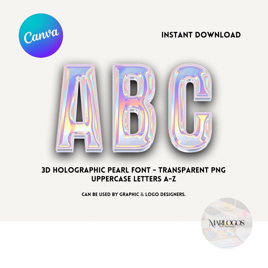 3D Holographic Pearl Uppercase Alphabet, Luxury PNG Letters ...