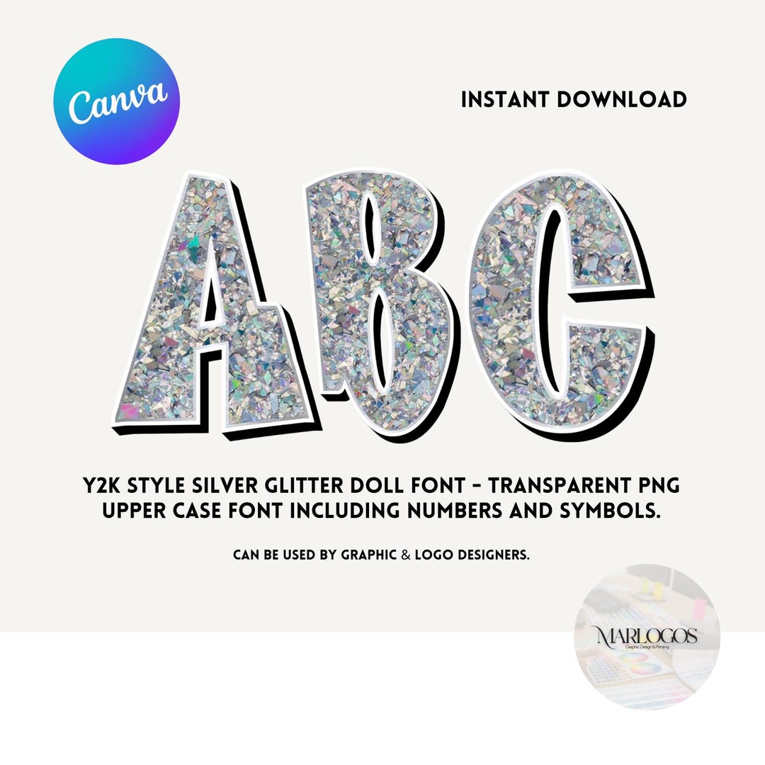 Silver Glitter Doll Uppercase Alphabet & Numbers, Luxury PNG Letters ...