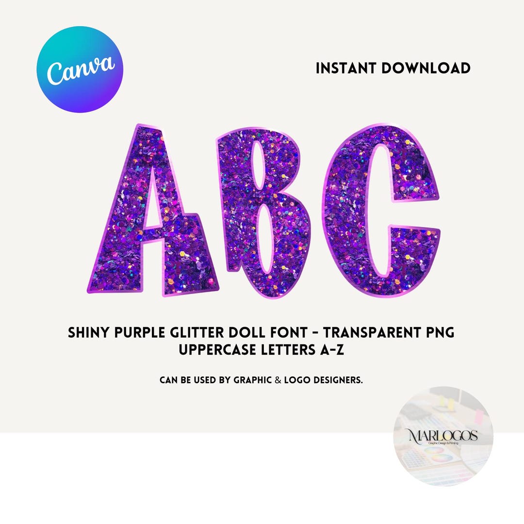 Shiny Purple Glitter Doll Uppercase Alphabet & Numbers, Luxury PNG ...