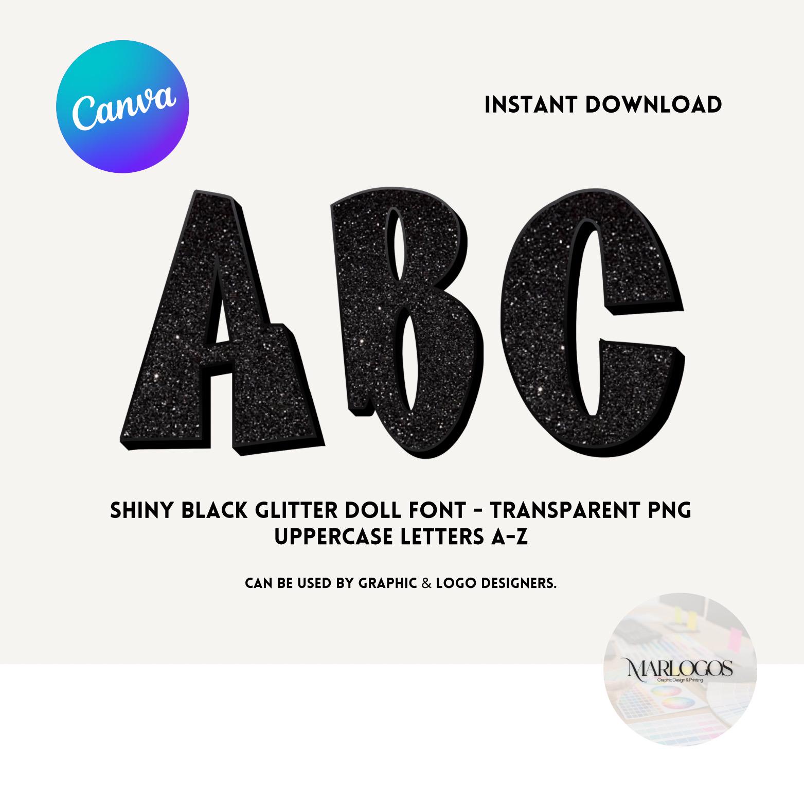 Black Glitter Doll Uppercase Alphabet, Luxury PNG Letters, Black ...