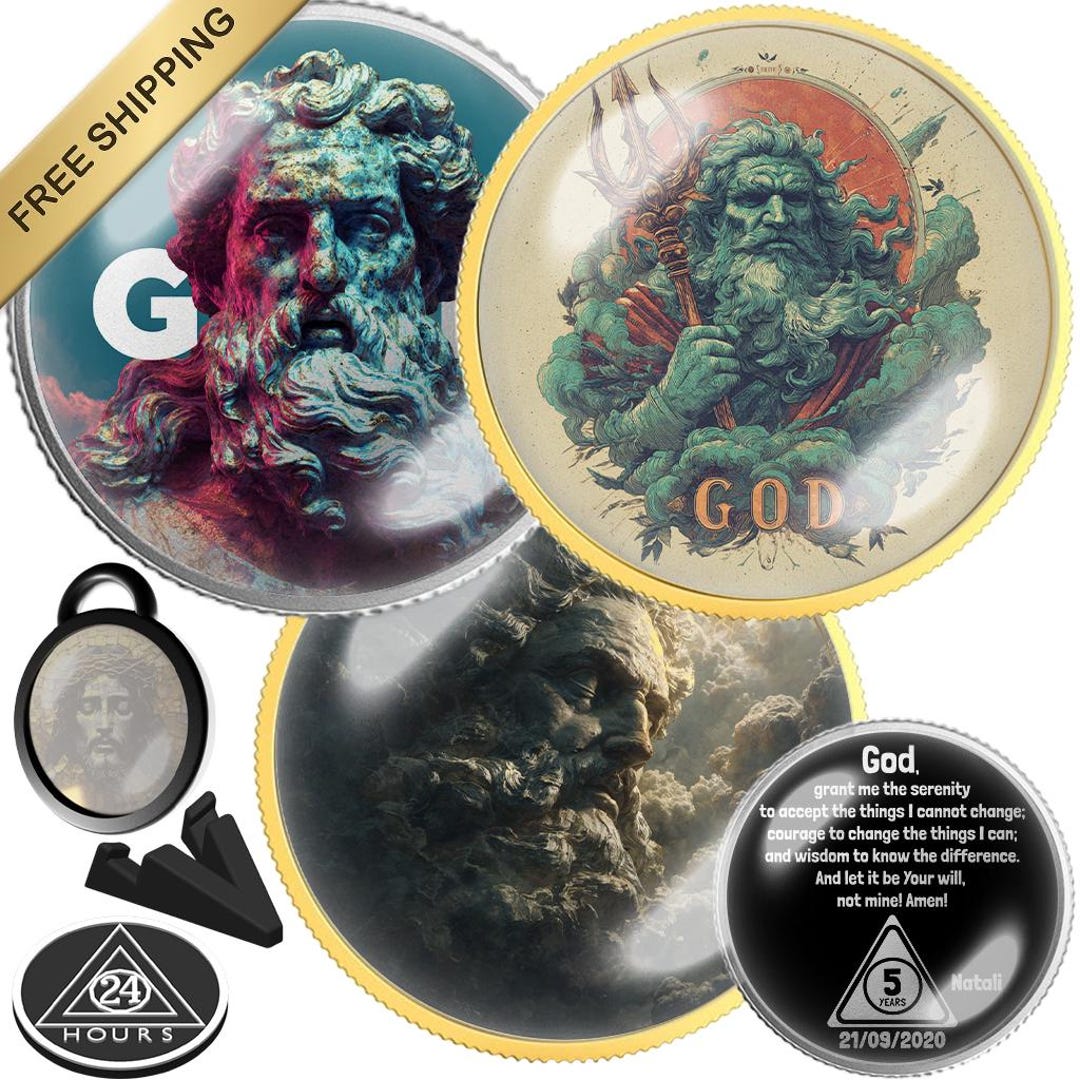 Trio God Custom Sobriety Coin Set, Alcoholics Narcotics Anonymous, AA ...
