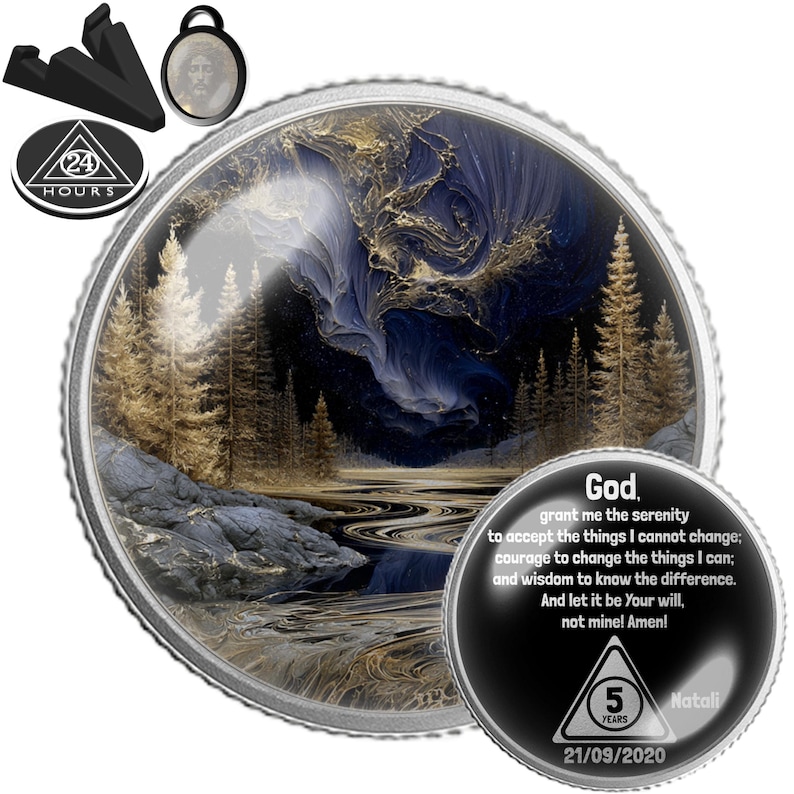 Northern Lights Sobriety Coin | Recovery Token, AA Medallion, Sober ...