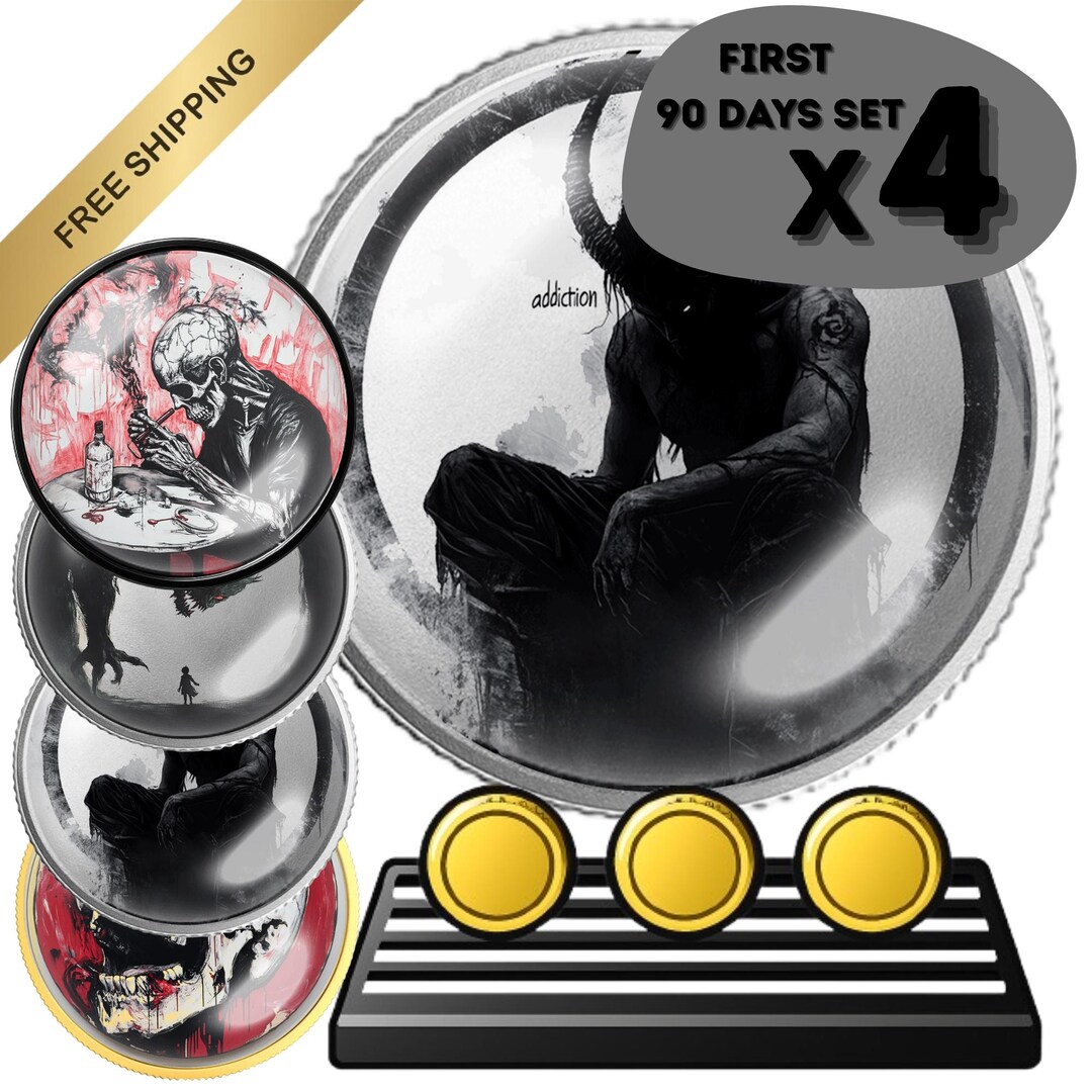 90 Days Sobriety Coin Scull Set, Alcoholics Anonymous Token, Sobriety ...