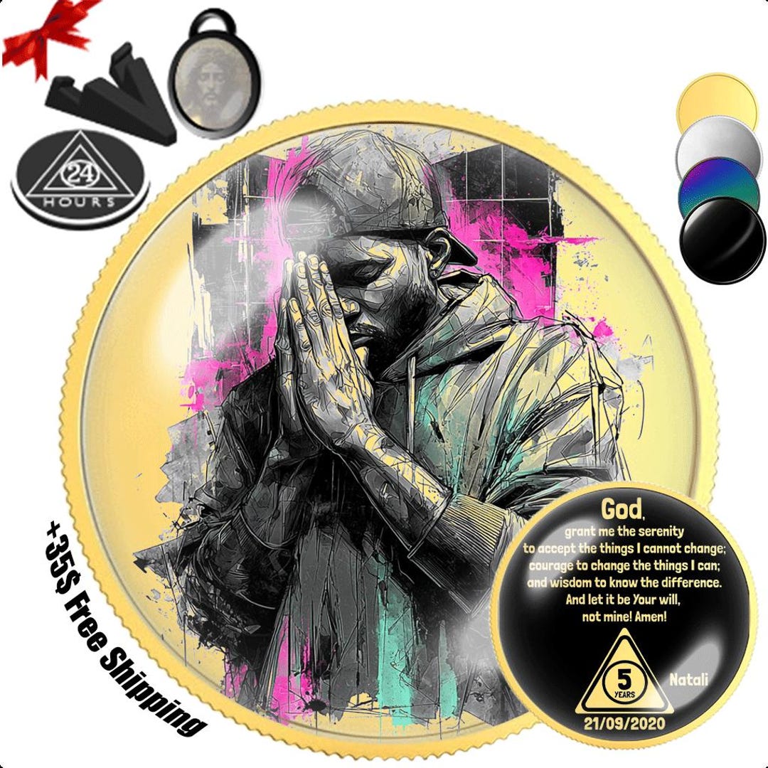 Prayer Sobriety Coin With Faith Message | AA NA Recovery Medallion ...