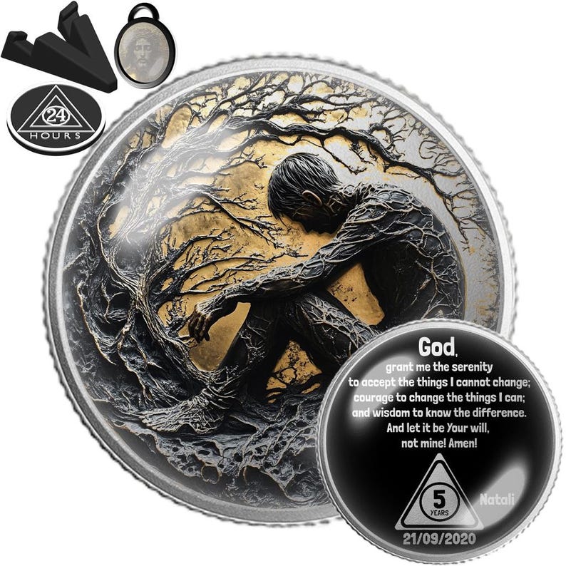 Sobriety Coin - Tree and Boy Design, Recovery Token - Etsy UK