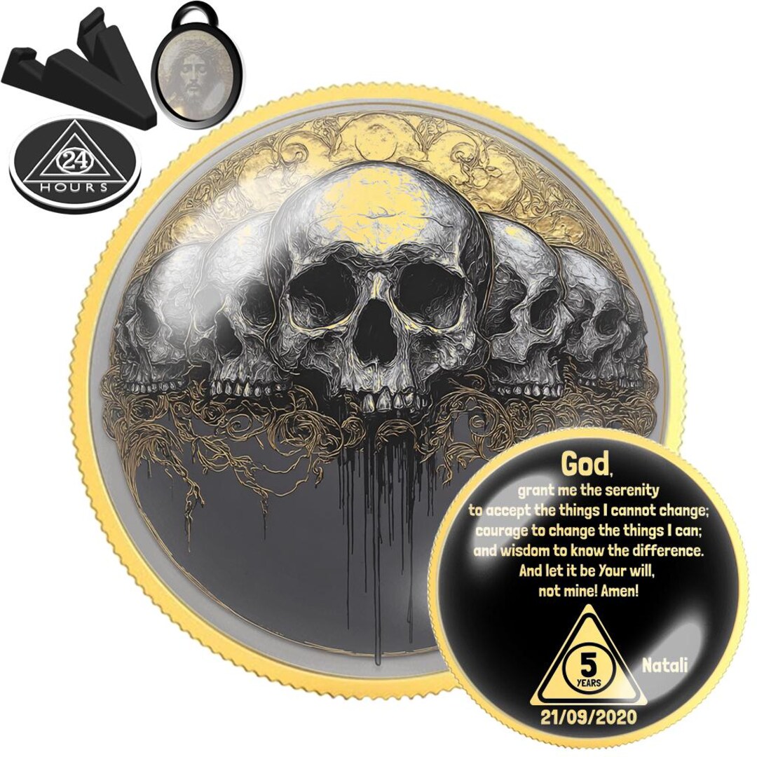 Demon Skull Sobriety Coin for AA NA Recovery | Clean Time Milestone ...