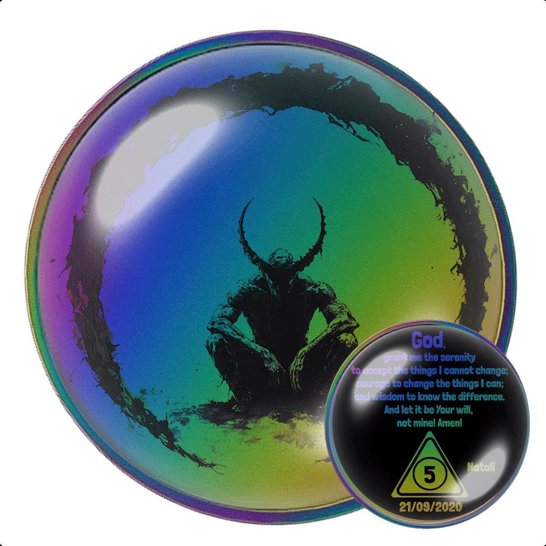 Rainbow Demon Skull Sobriety Coin for AA NA Recovery | Clean Time ...