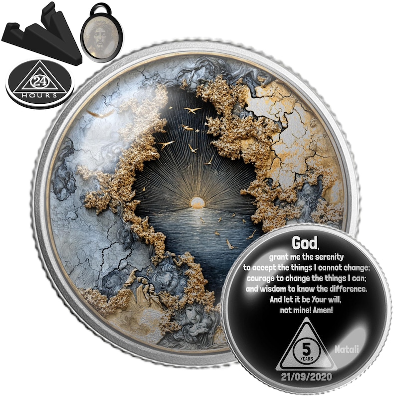 Golden Sunset Sobriety Coin | AA Medallion, Recovery Chip, Anniversary ...