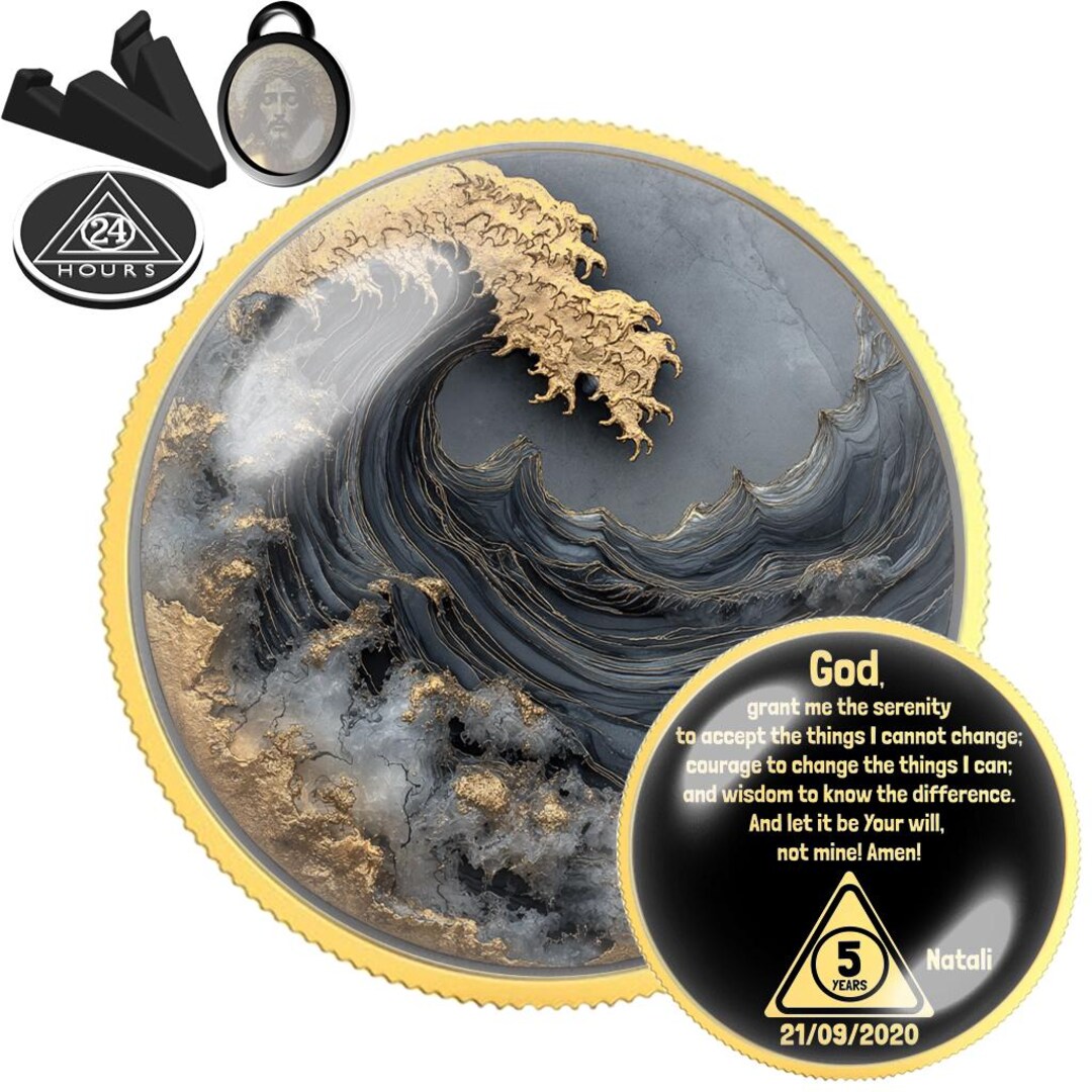 Ocean Wave Sobriety Coin | Sponsee Gift | NA Coin | Sobriety Chip | One ...