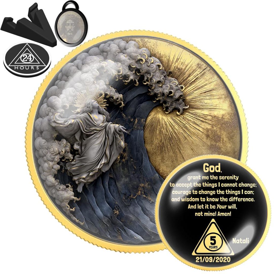 Sobriety Coin Ocean Wave | AA Coin | Sponsee Gift | Sobriety Chip ...