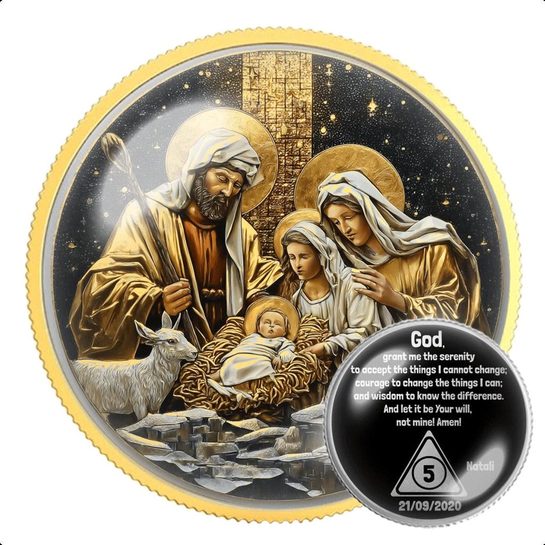 Christmas Sobriety Coin | AA NA Recovery Medallion | Holiday Clean Time ...