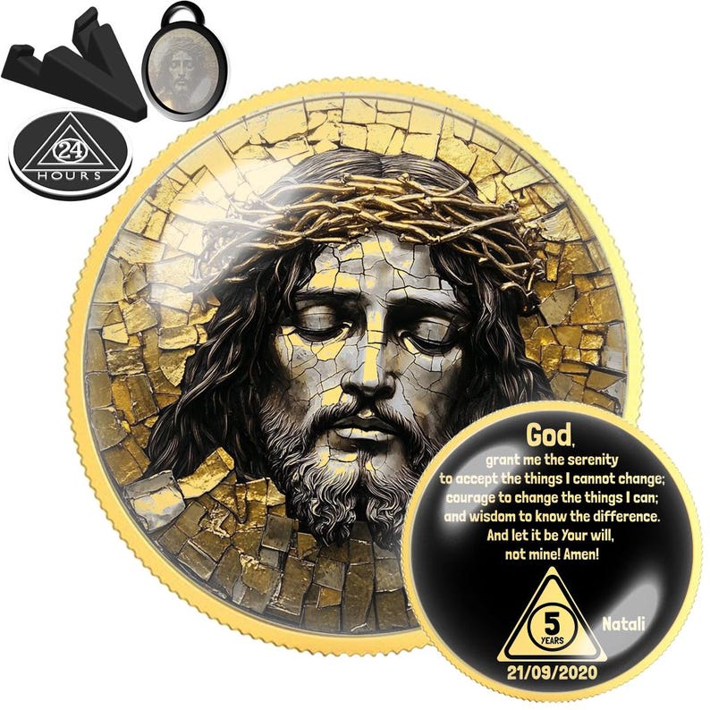 Jesus Sobriety Coin | Serenity Prayer Chip | AA Recovery Token | One ...