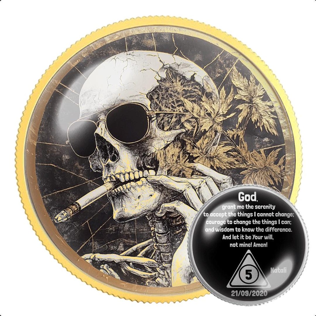 Skull Sobriety Coin Medallion – Alcoholics Anonymous Recovery Token ...