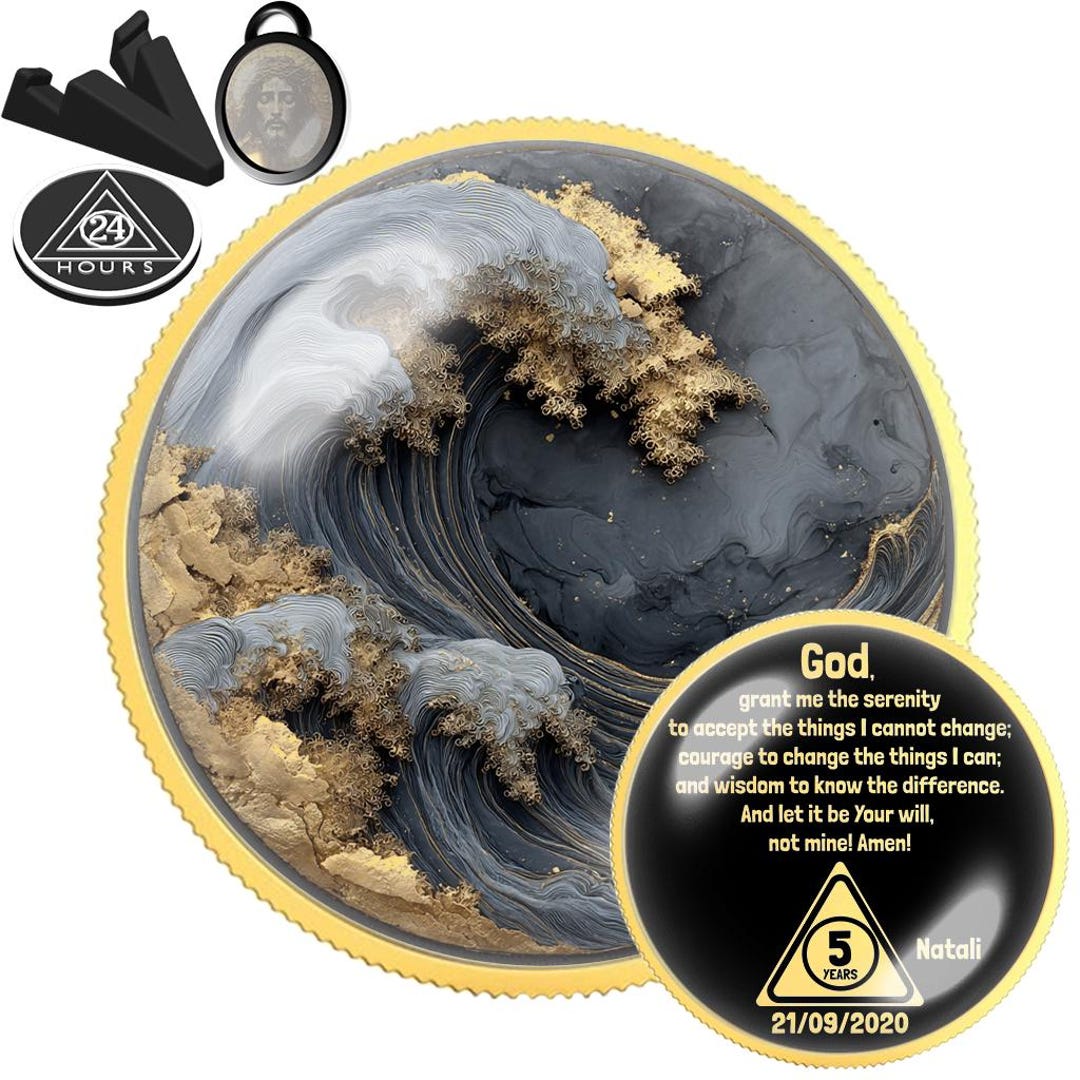 Ocean Wave Sobriety Coin | Sobriety Coin | Sponsee Gift | Sobriety Gift ...