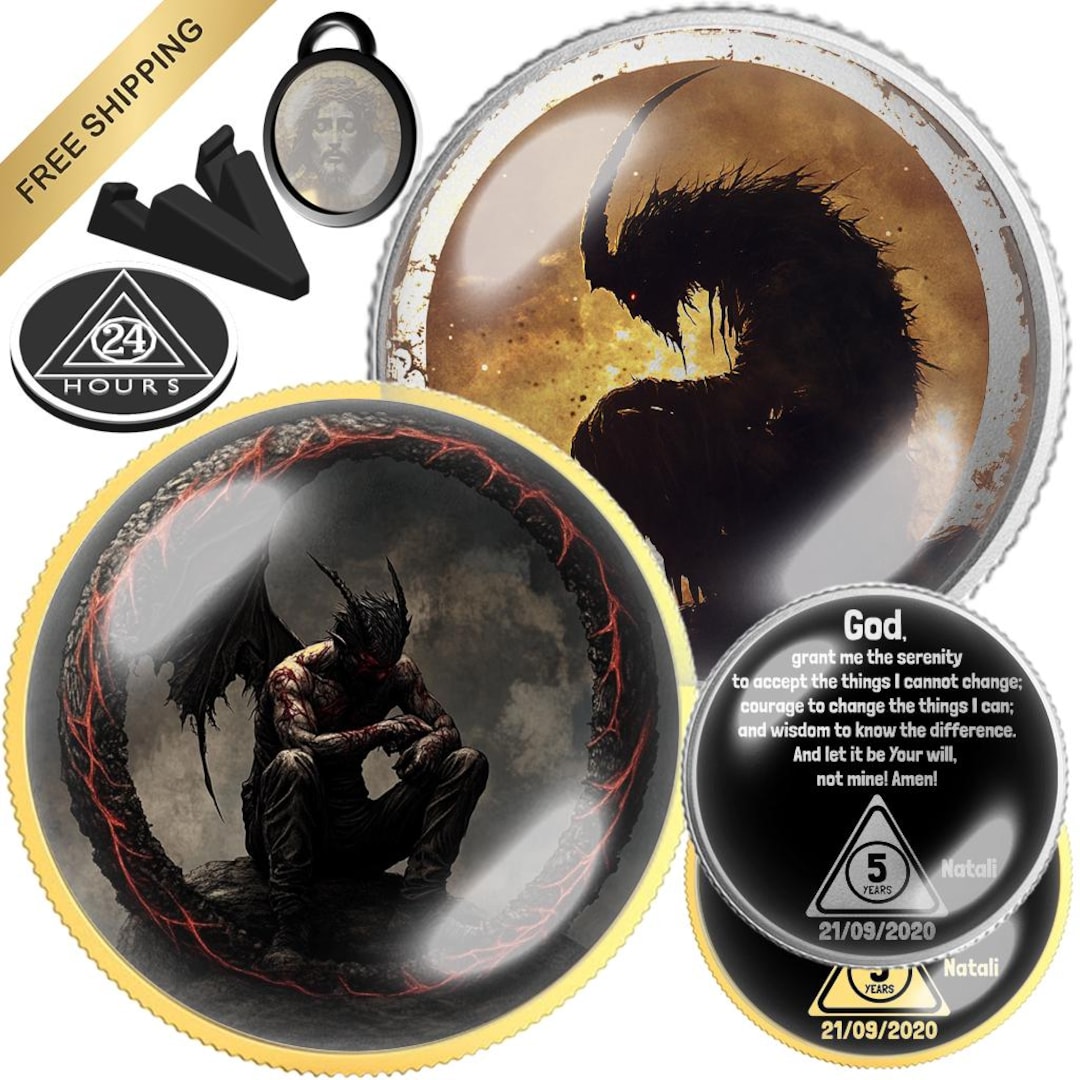 Duo Demon Sobriety Coin | AA NA Recovery Medallion | Clean Time ...