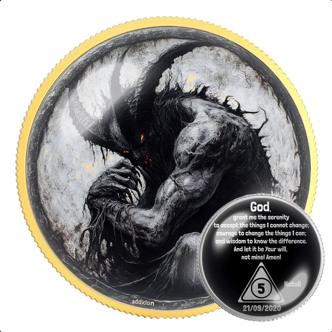 Demon Skull Sobriety Coin for AA NA Recovery | Clean Time Milestone ...