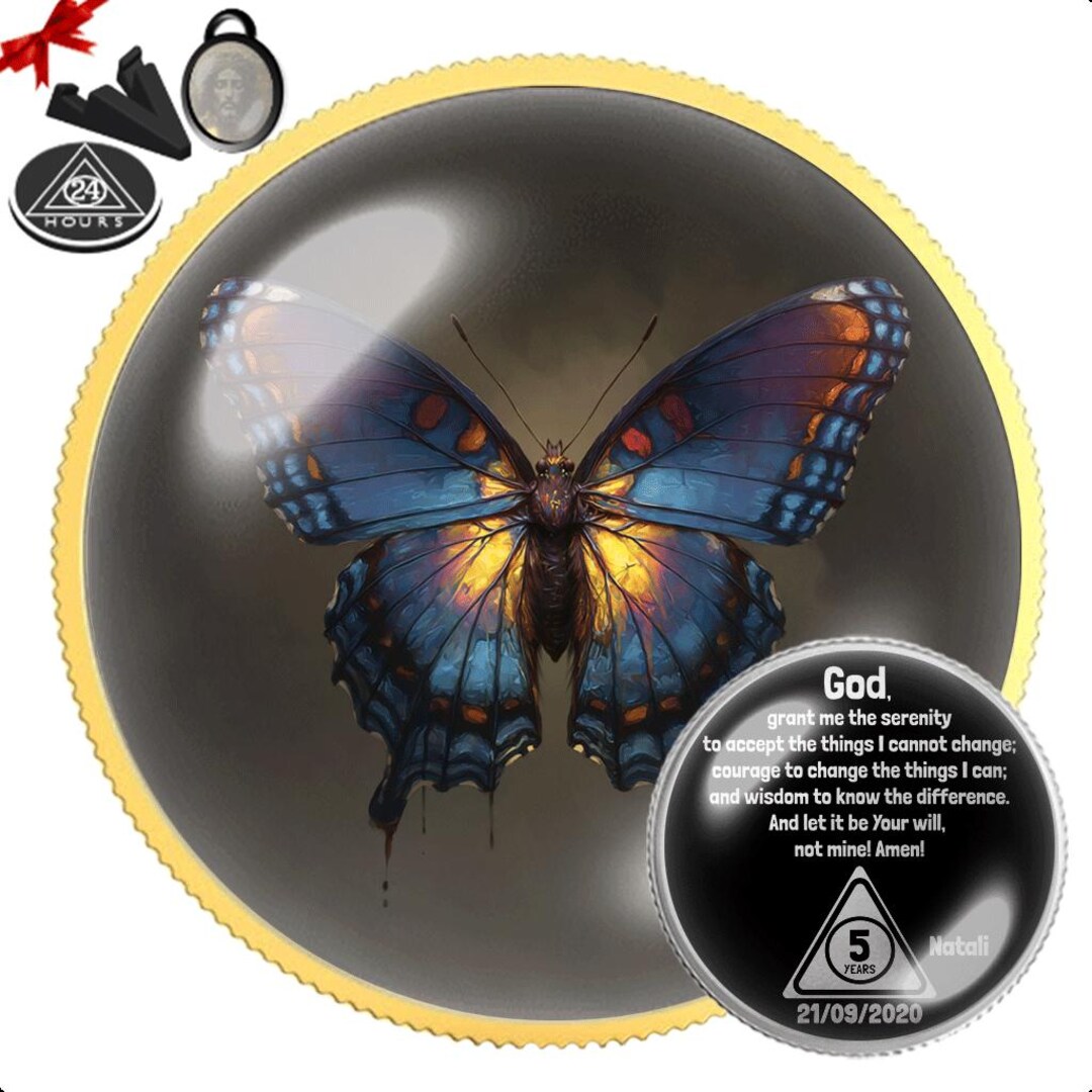 Butterfly Sobriety Coin for Transformation | AA NA Recovery Medallion ...