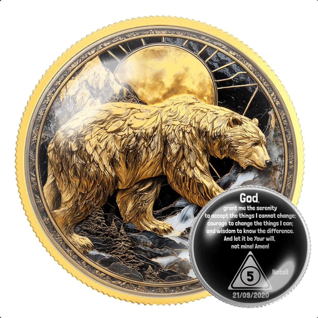 Sober Bear Sobriety Coin for AA NA Recovery | Clean Time Milestone ...