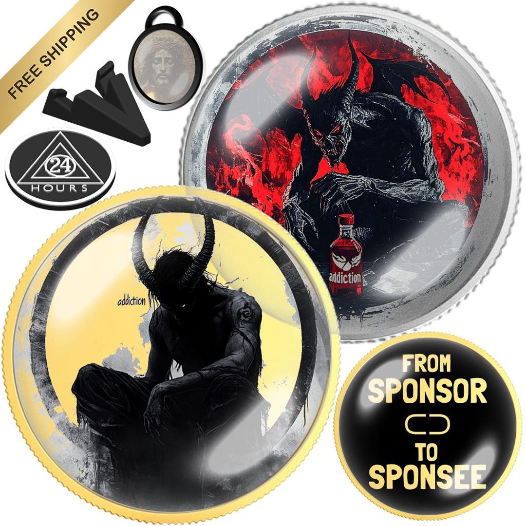Sobriety Coin Set Demon Sponsor to Sponsee | Sobriety Gift | Sober ...