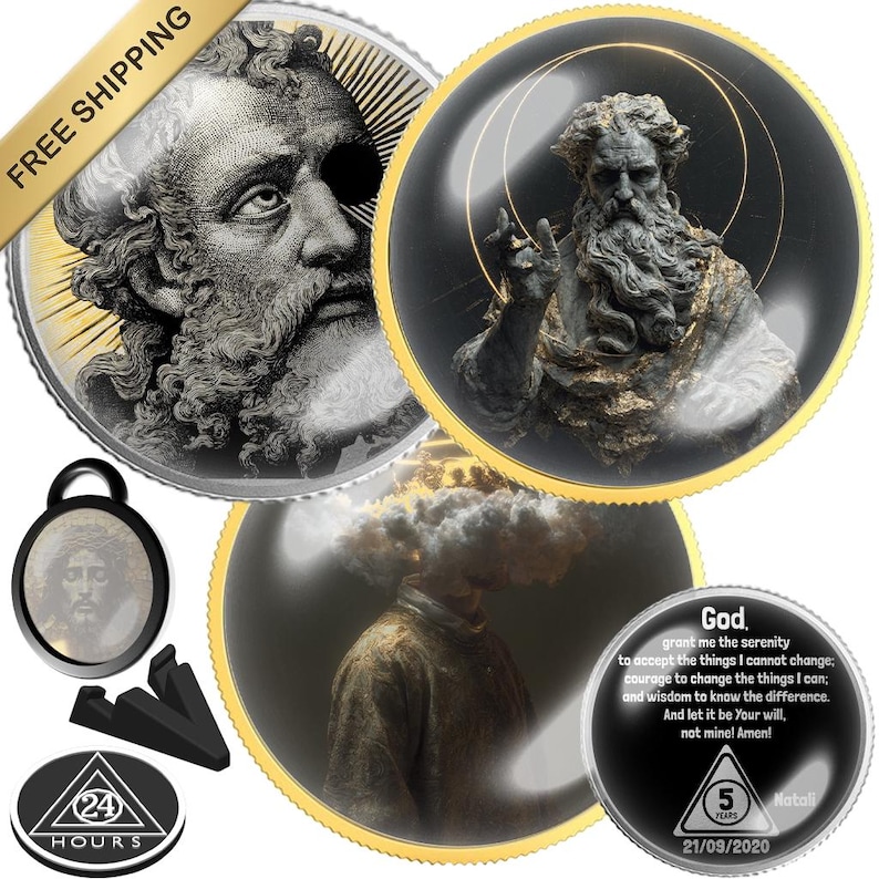 Trio God Custom Sobriety Coin Set, Alcoholics Narcotics Anonymous, AA ...