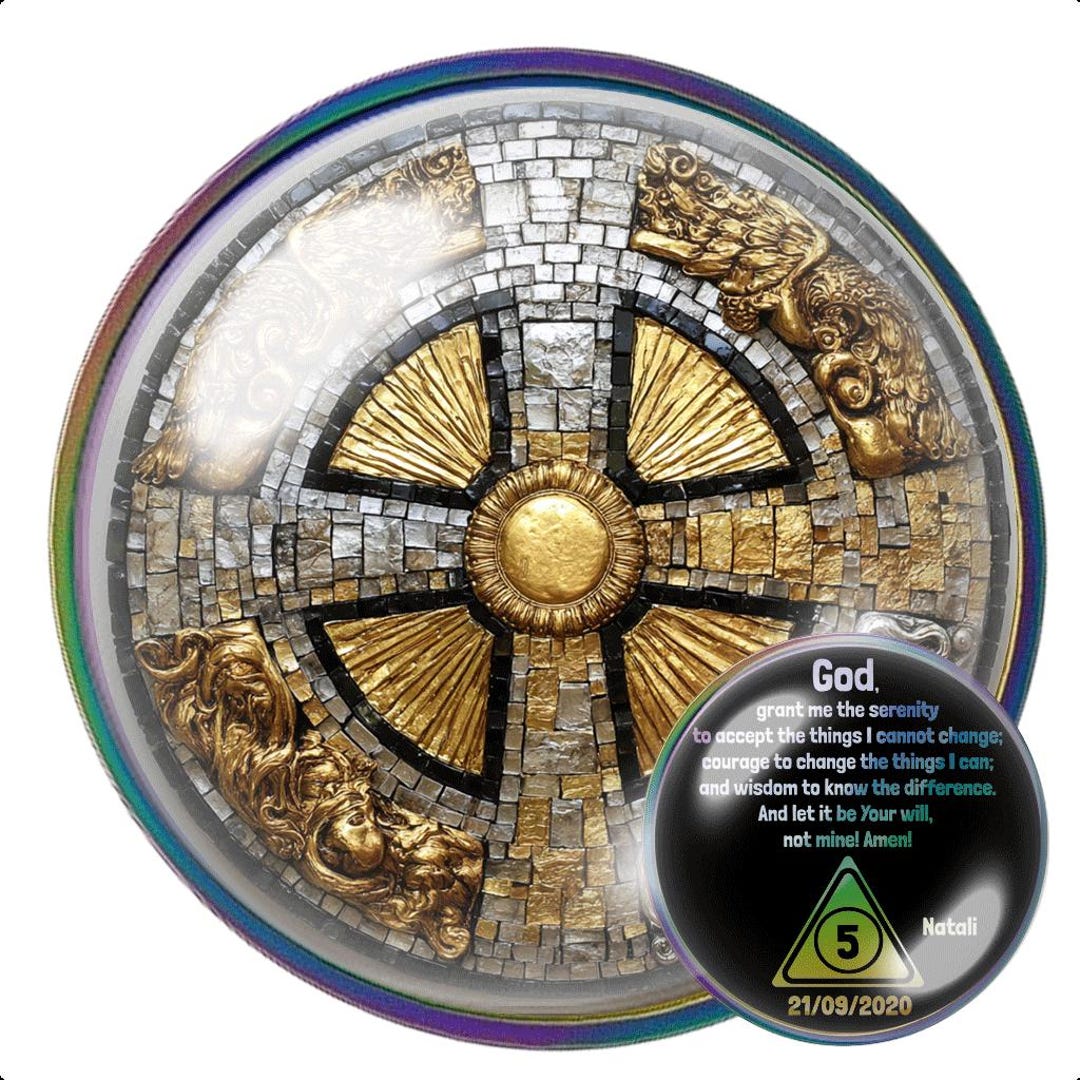 Rainbow Cross Believe Sobriety Coin With Serenity Prayer | AA NA ...