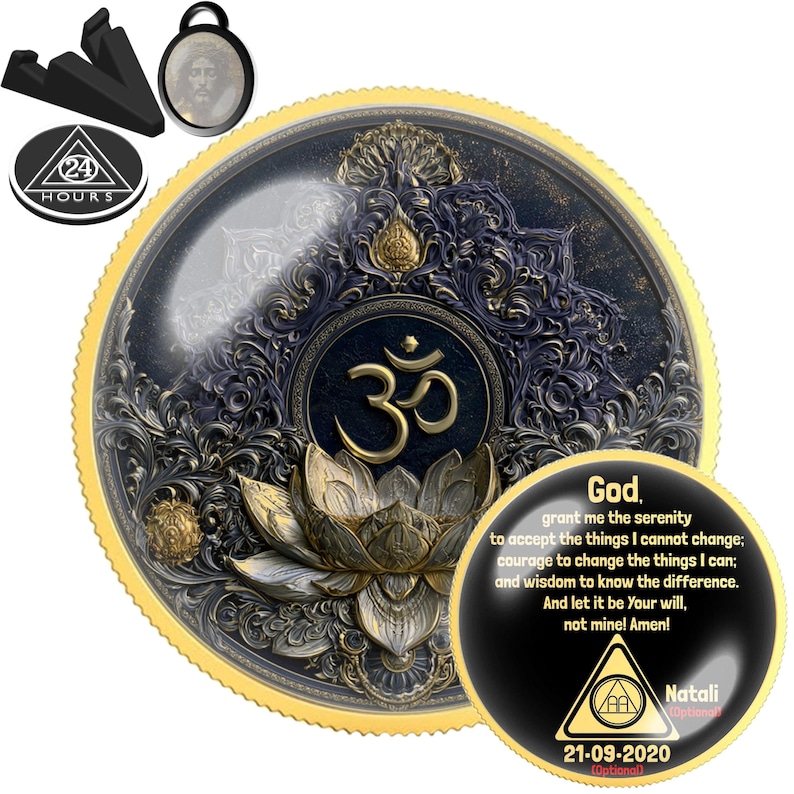 Lotus Yoga Recovery Coin | Sobriety Token, AA Medallion, Serenity ...