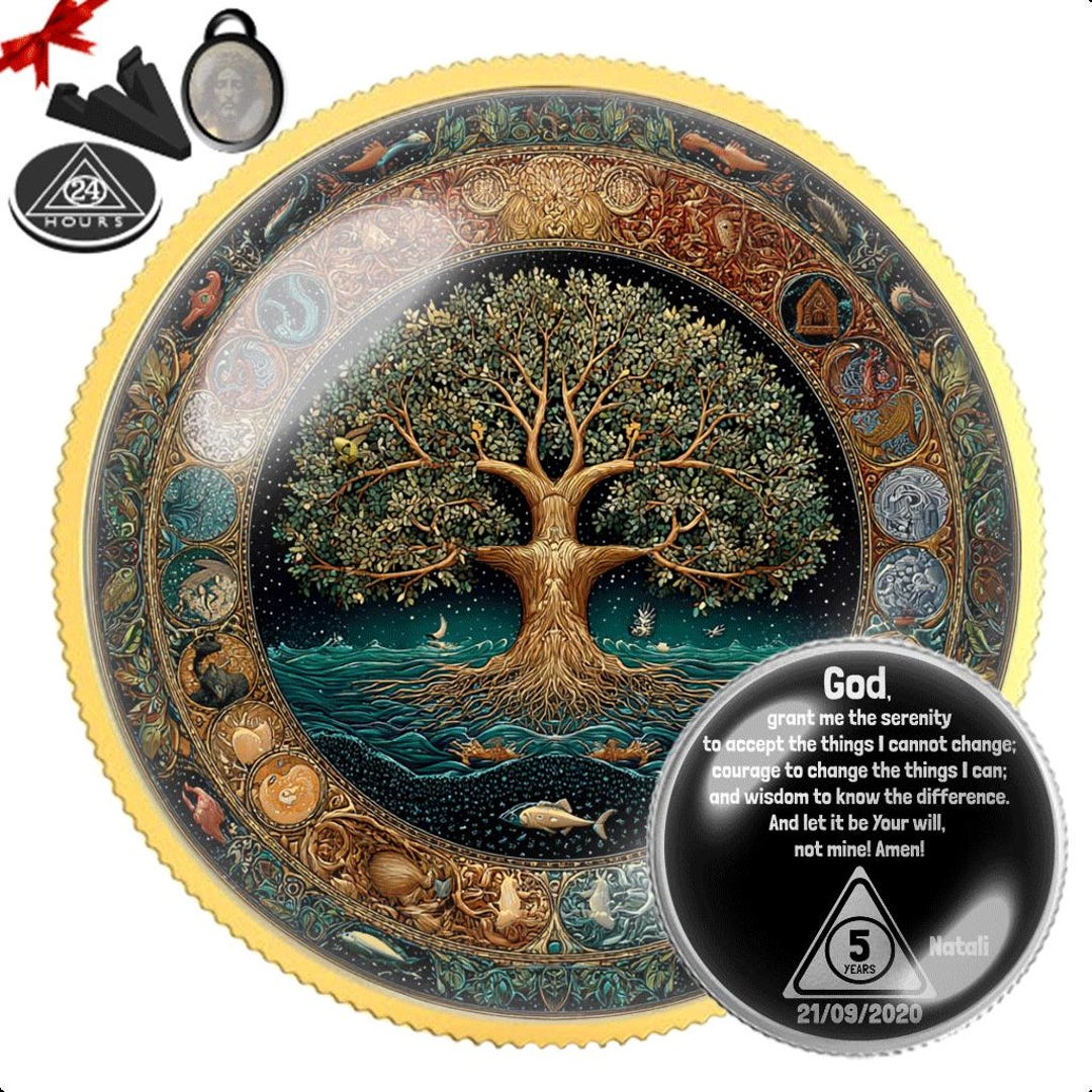 Tree of Life Sobriety Coin | Recovery Medallion With Custom Clean Time ...