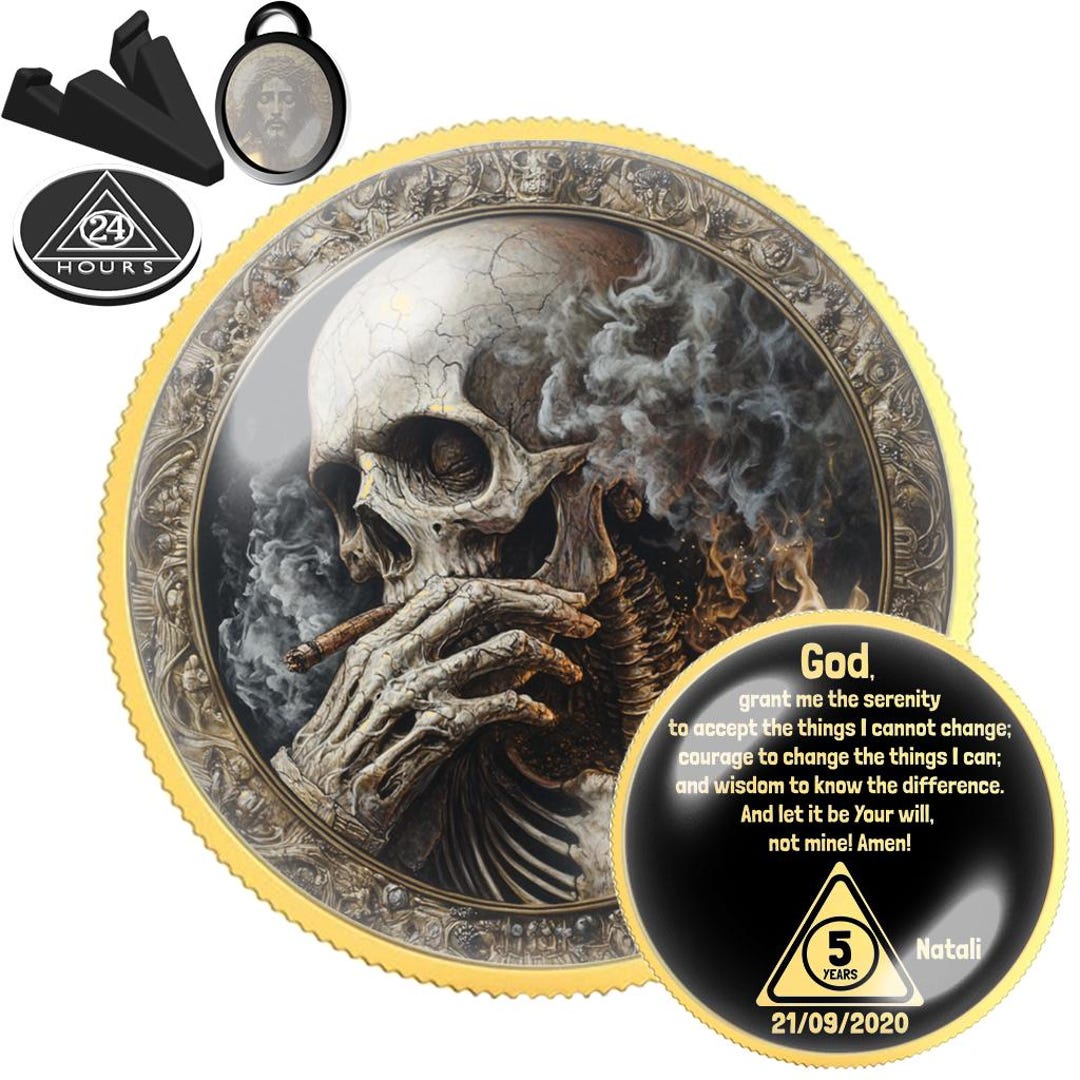 Scull Sobriety Coin | Sobriety Chip | One Day at A Time | Serenity ...
