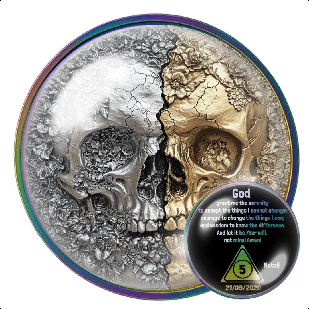 Rainbow Demon Skull Sobriety Coin for AA NA Recovery | Clean Time ...