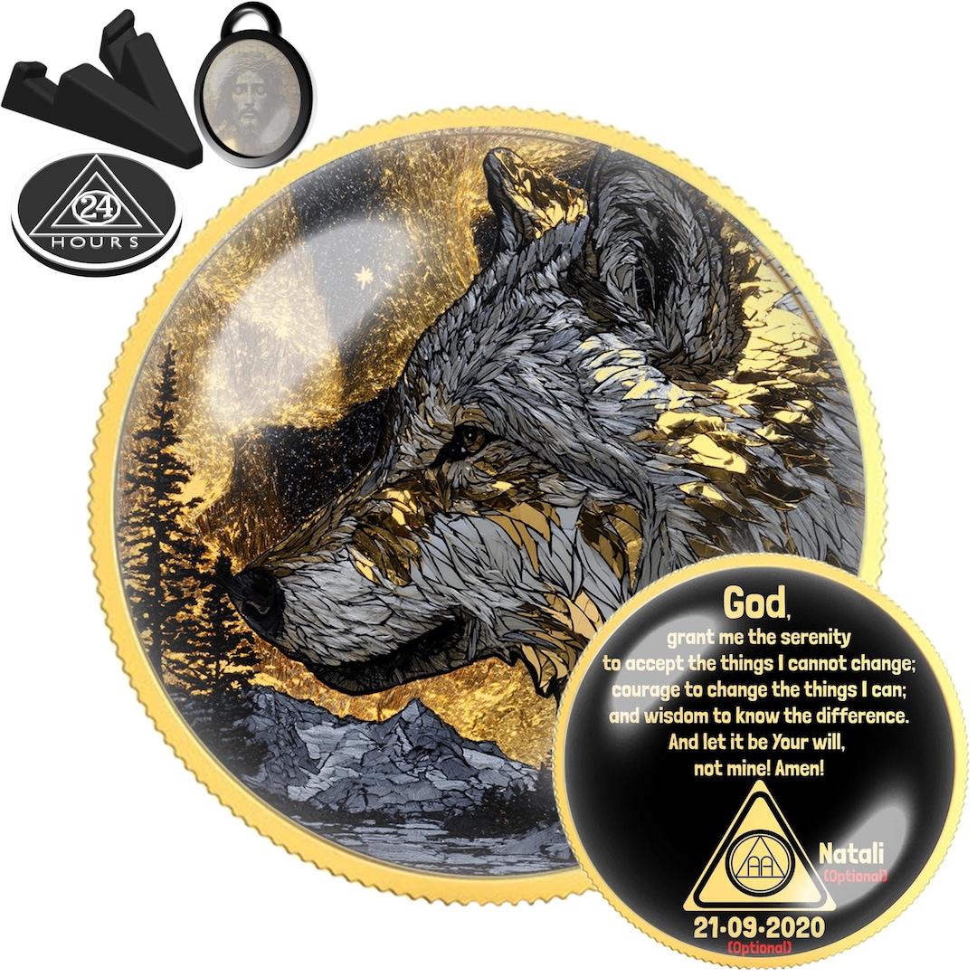 Sobriety Coin With Wolf Design - Recovery Anniversary Token - Etsy