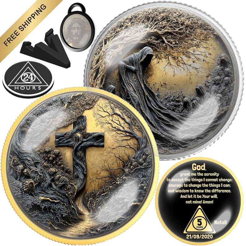 Sobriety Coin: Faith Cross Recovery Token (anniversary Milestone), Set ...