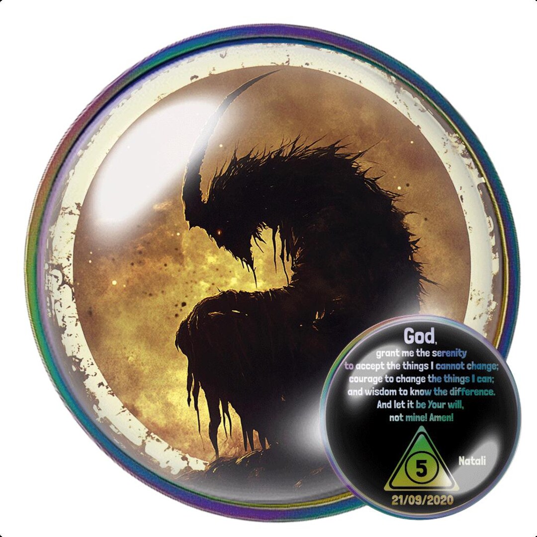 Rainbow Demon Skull Sobriety Coin for AA NA Recovery | Clean Time ...
