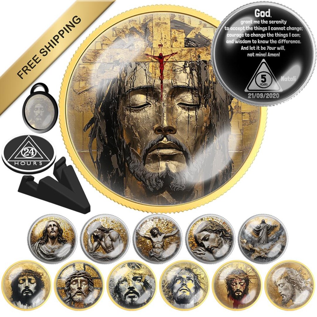 12 Months Jesus Custom Sobriety Coin Set, Alcoholics Narcotics ...