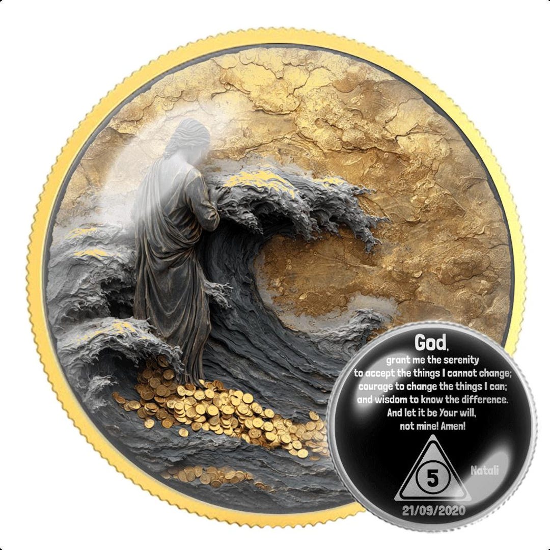 Woman Sea Prosperity Sobriety Coin | AA NA Recovery Medallion | Clean ...