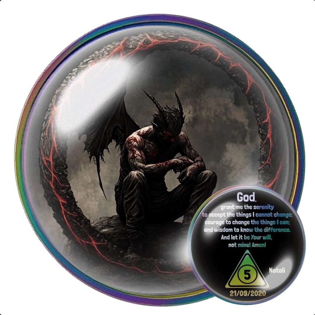 Rainbow Demon Skull Sobriety Coin for AA NA Recovery | Clean Time ...