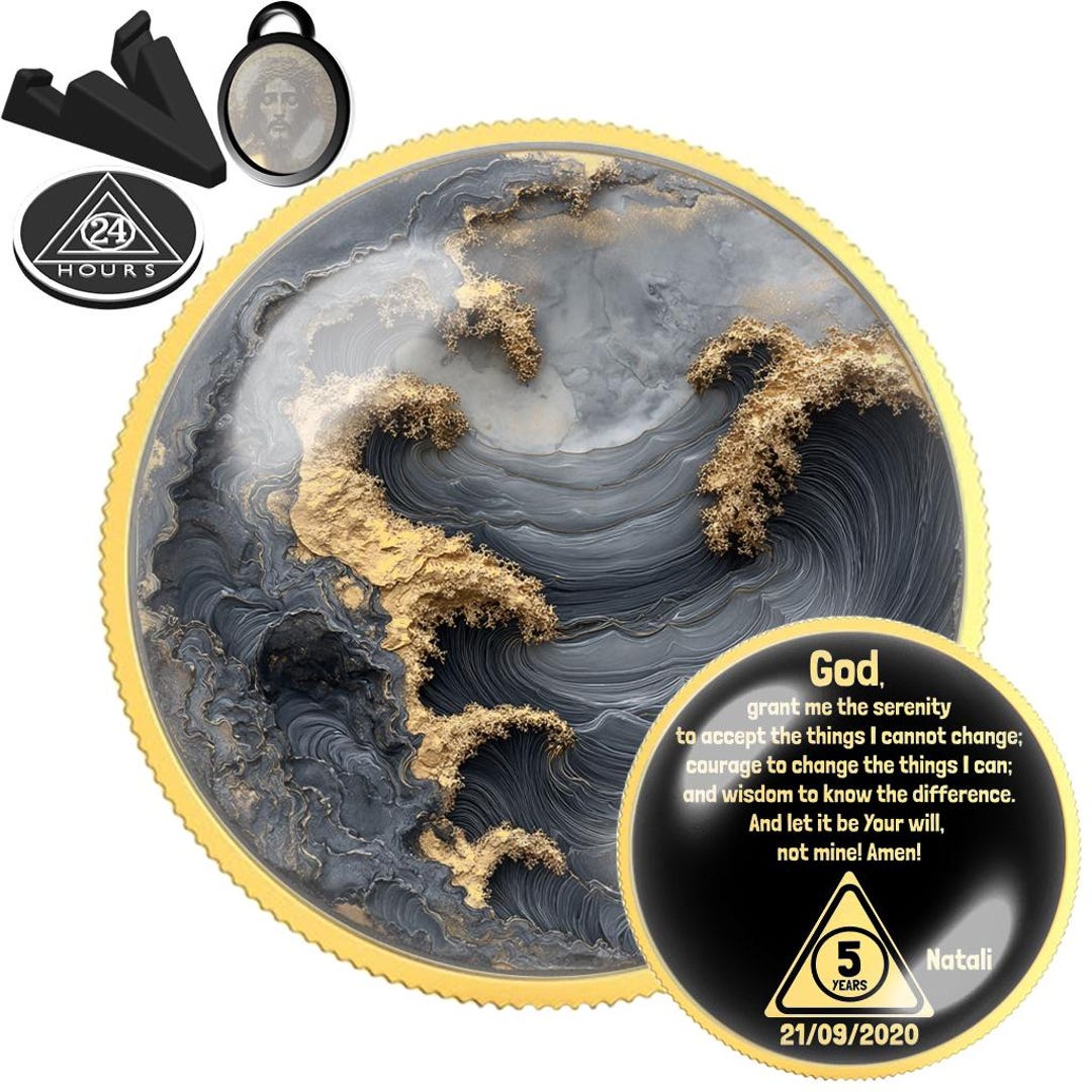 Ocean Wave Sobriety Chip | Sobriety Coin | Sponsee Gift | AA Coin ...