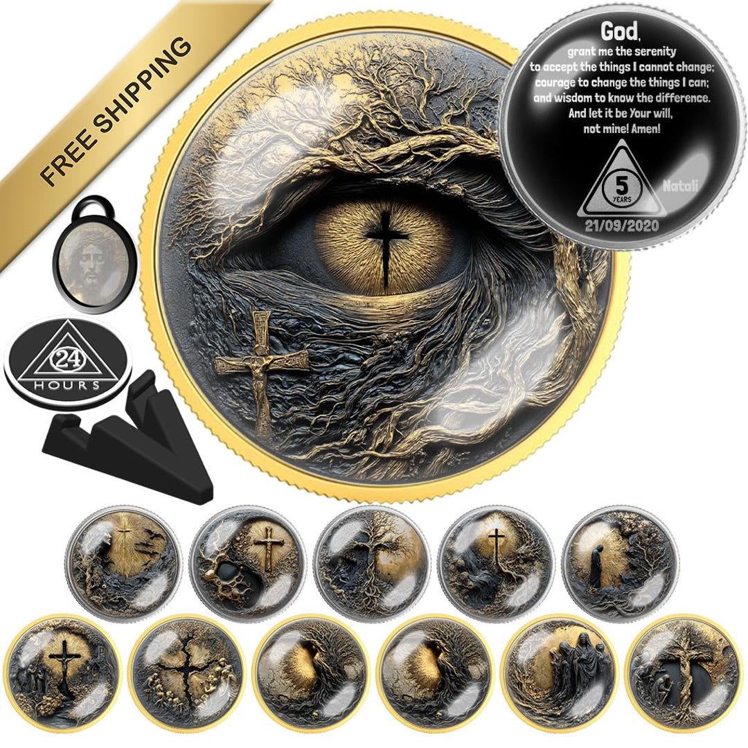 12 Months Dark Custom Sobriety Coin Set, Alcoholics Narcotics Anonymous ...