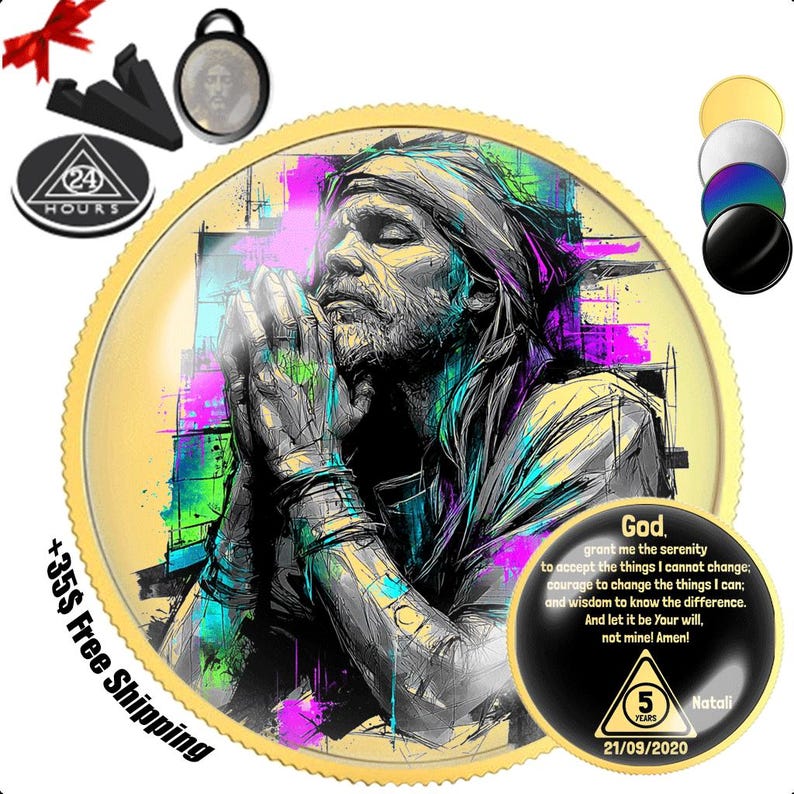 Prayer Sobriety Coin With Faith Message | AA NA Recovery Medallion ...