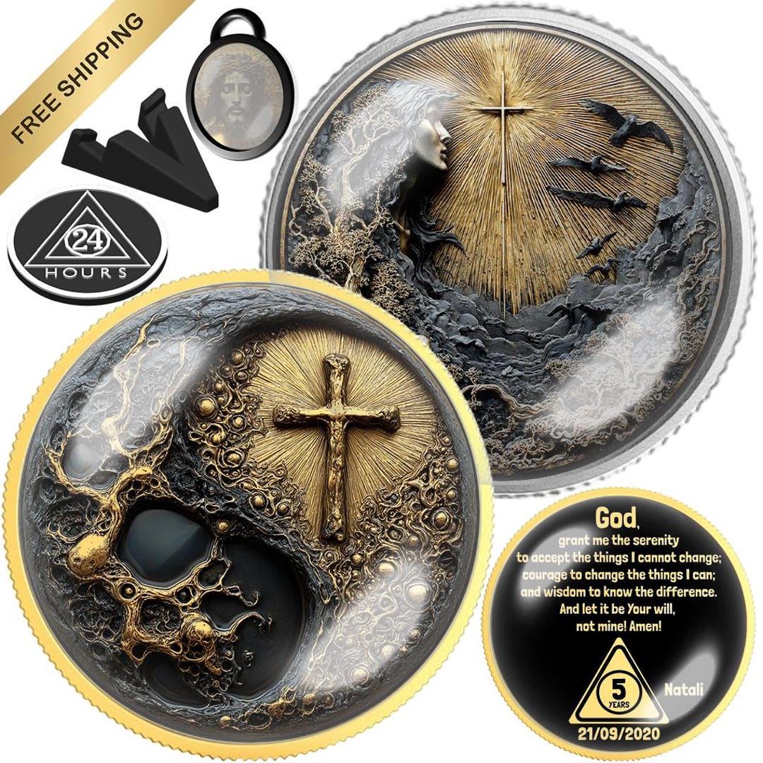 Sobriety Coin With Wave Design for AA NA Recovery | Sober Anniversary ...