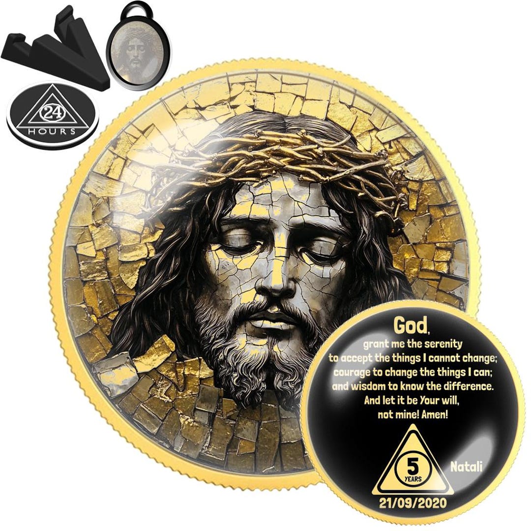 Jesus Sobriety Coin Gift With Serenity Prayer – Christian Recovery ...