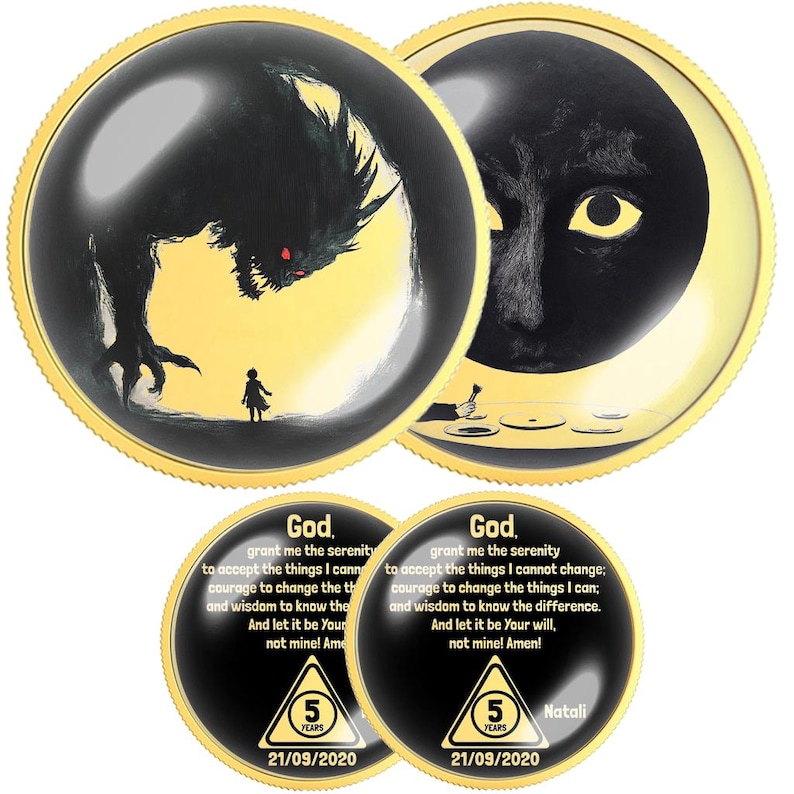 Duo Demon Sobriety Coin | AA NA Recovery Medallion | Clean Time ...