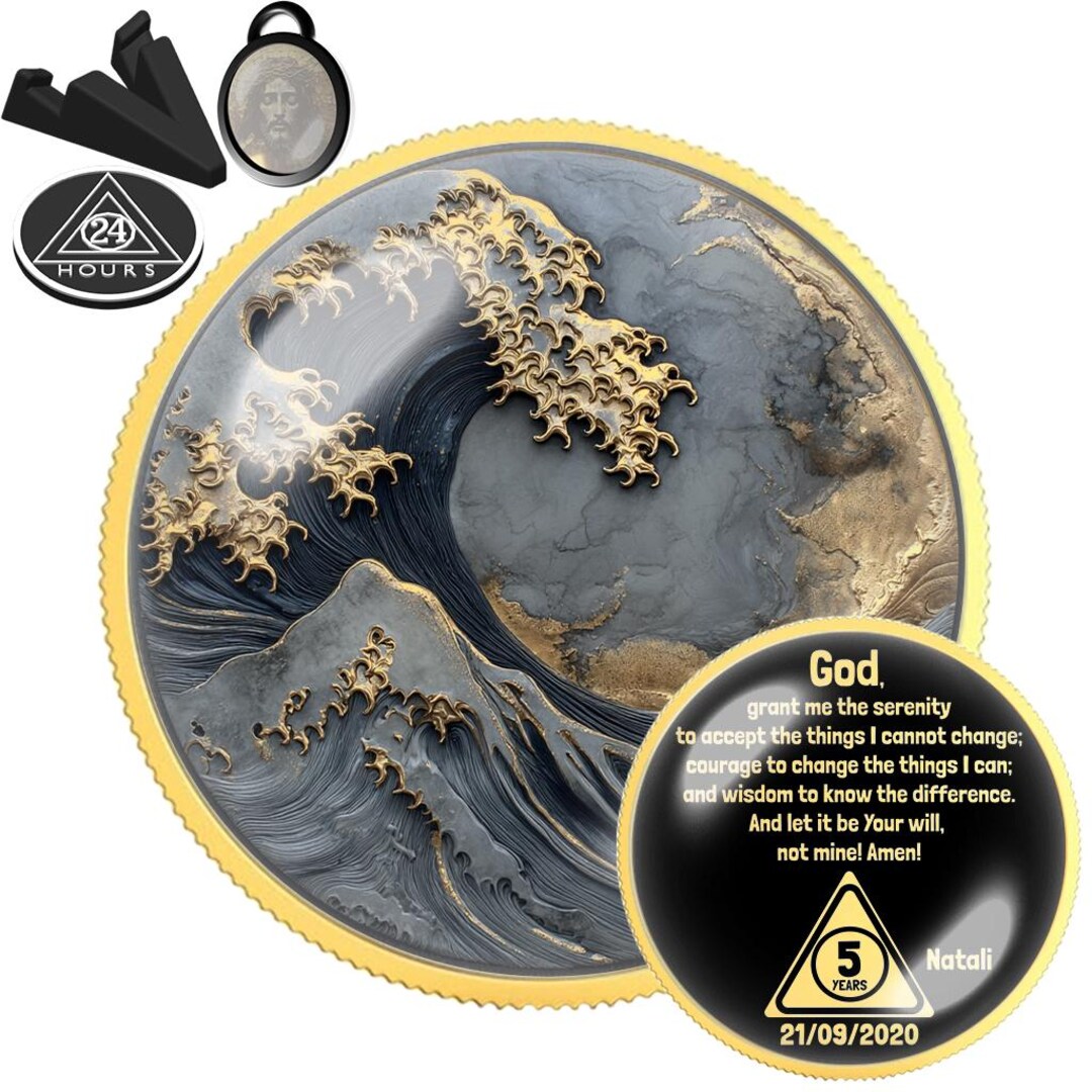 Wave Sobriety Coin for AA NA Recovery | Sober Anniversary Gift ...