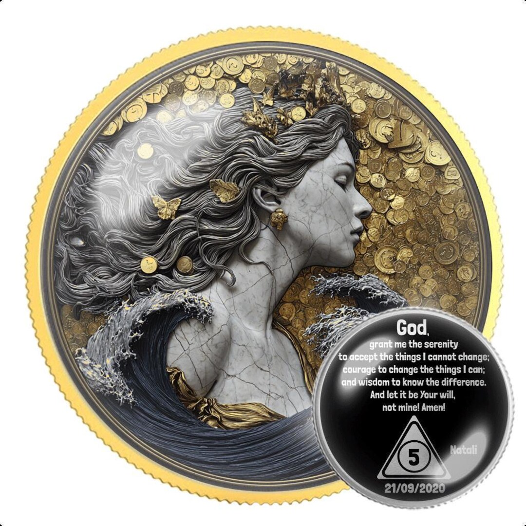 Woman Sea Prosperity Sobriety Coin | AA NA Recovery Medallion | Clean ...
