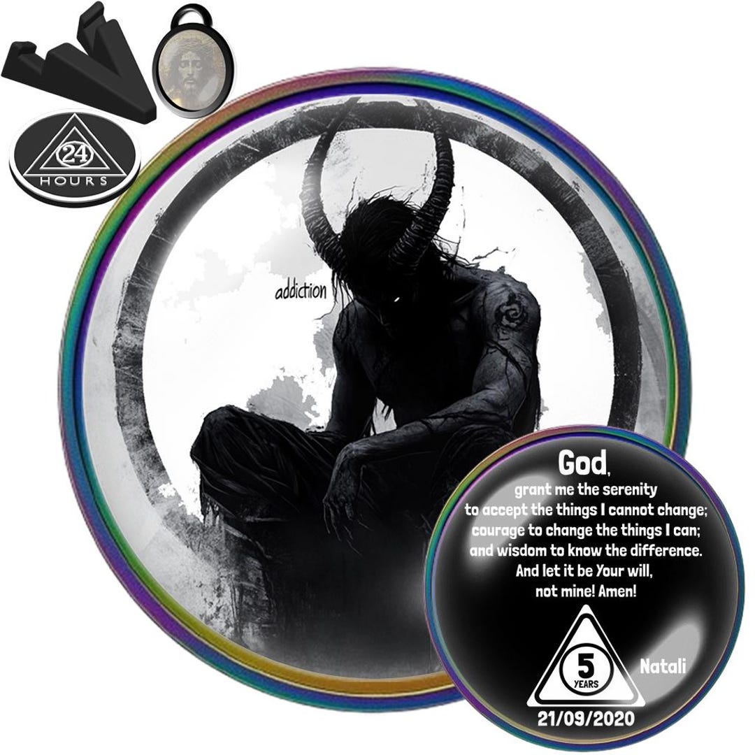 Rainbow Demon Skull Sobriety Coin Gift – Bold Recovery Token for AA NA ...