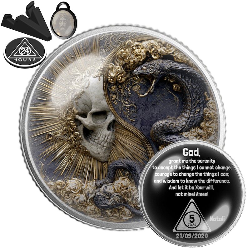 Skull AA Medallion | Recovery Token | Serenity Prayer Chip | Sober ...