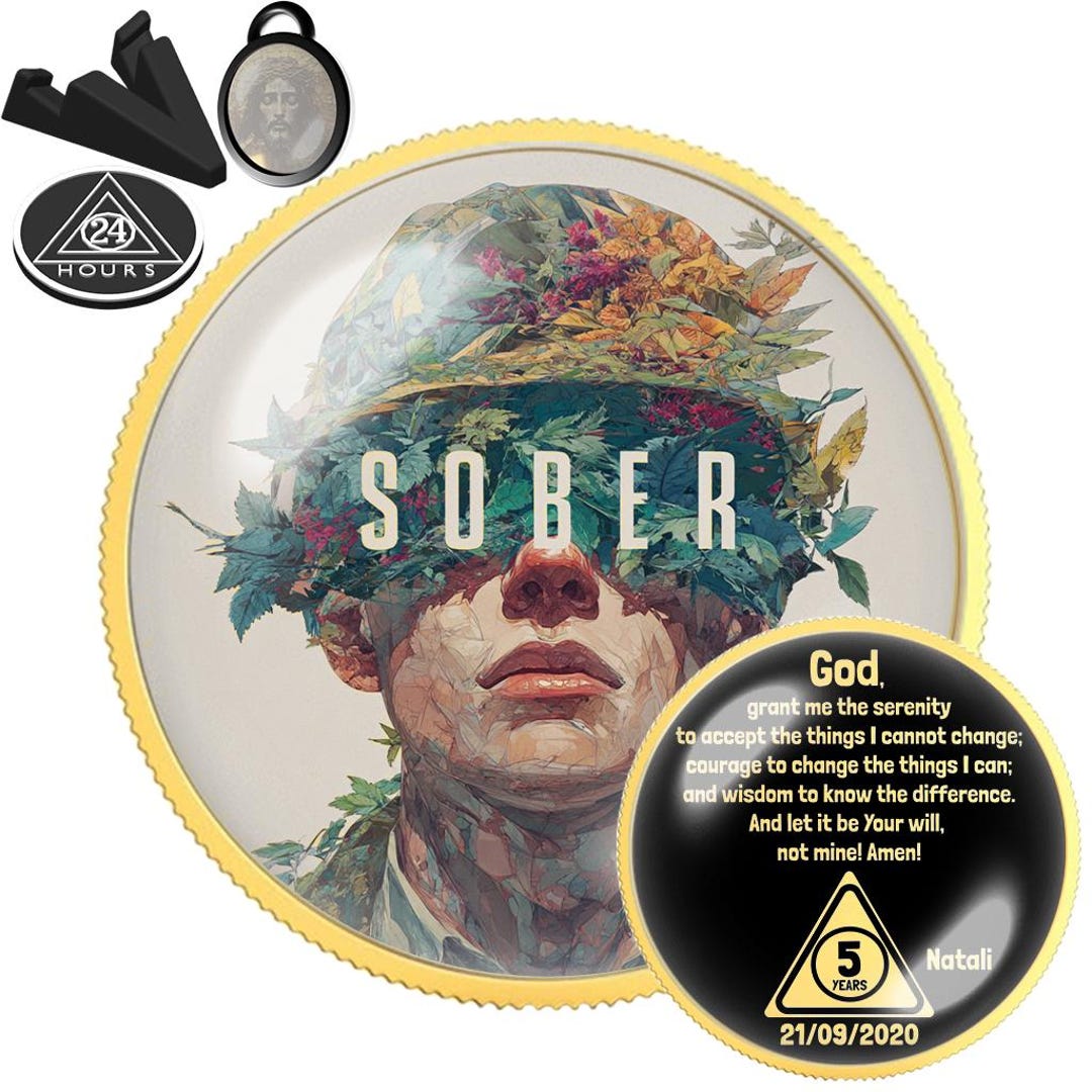 Sobriety Coin Serenity Prayer: Sunrise Ocean Motif - Recovery Gift ...