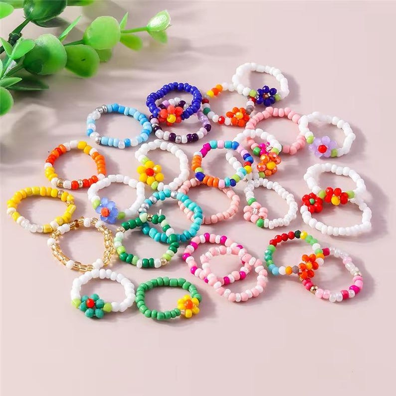 Aihua Korean Colorful Small Flower Ring Sets Bohemia Handmade Multi ...