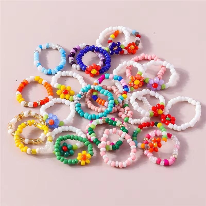 Aihua Korean Colorful Small Flower Ring Sets Bohemia Handmade Multi ...
