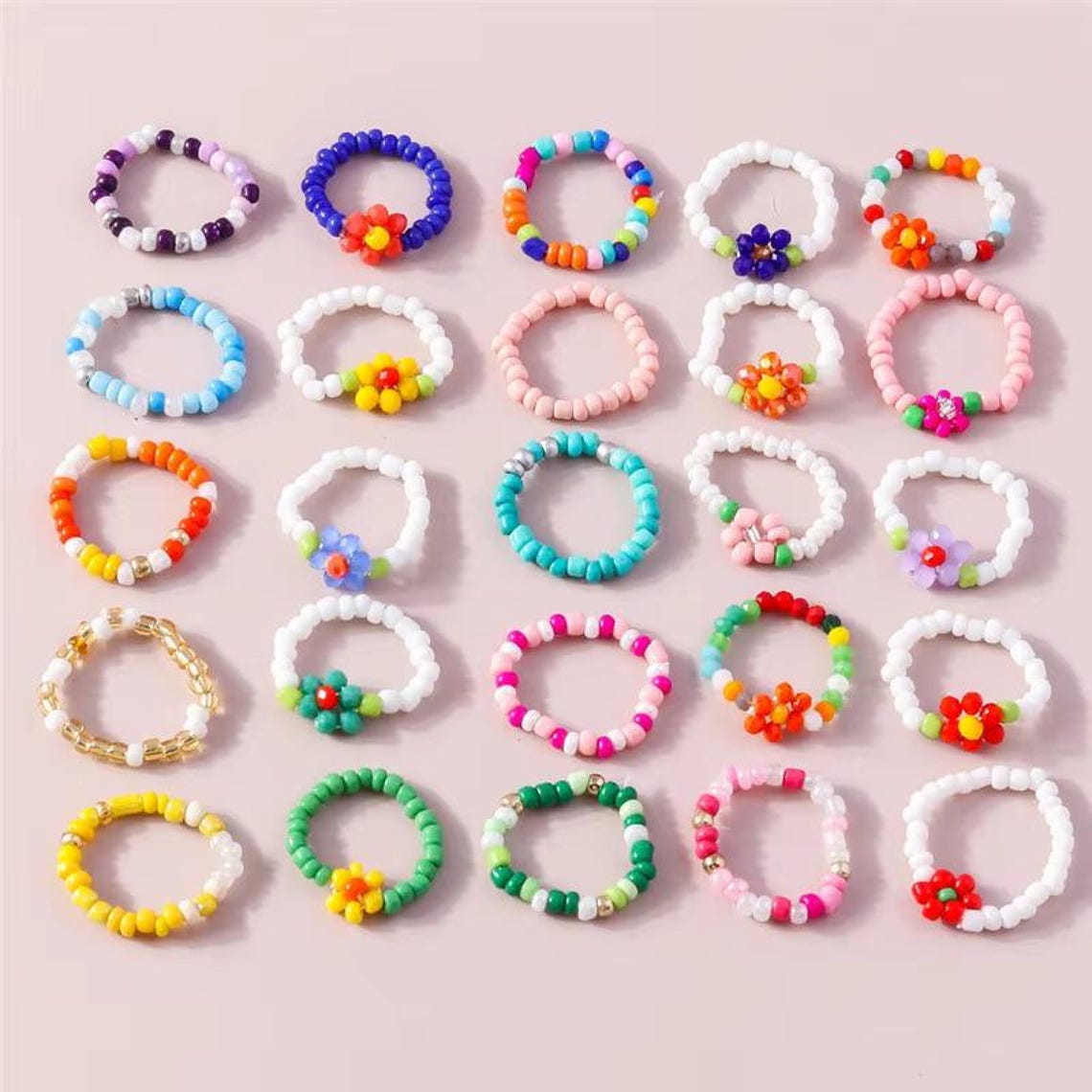 Aihua Korean Colorful Small Flower Ring Sets Bohemia Handmade Multi ...
